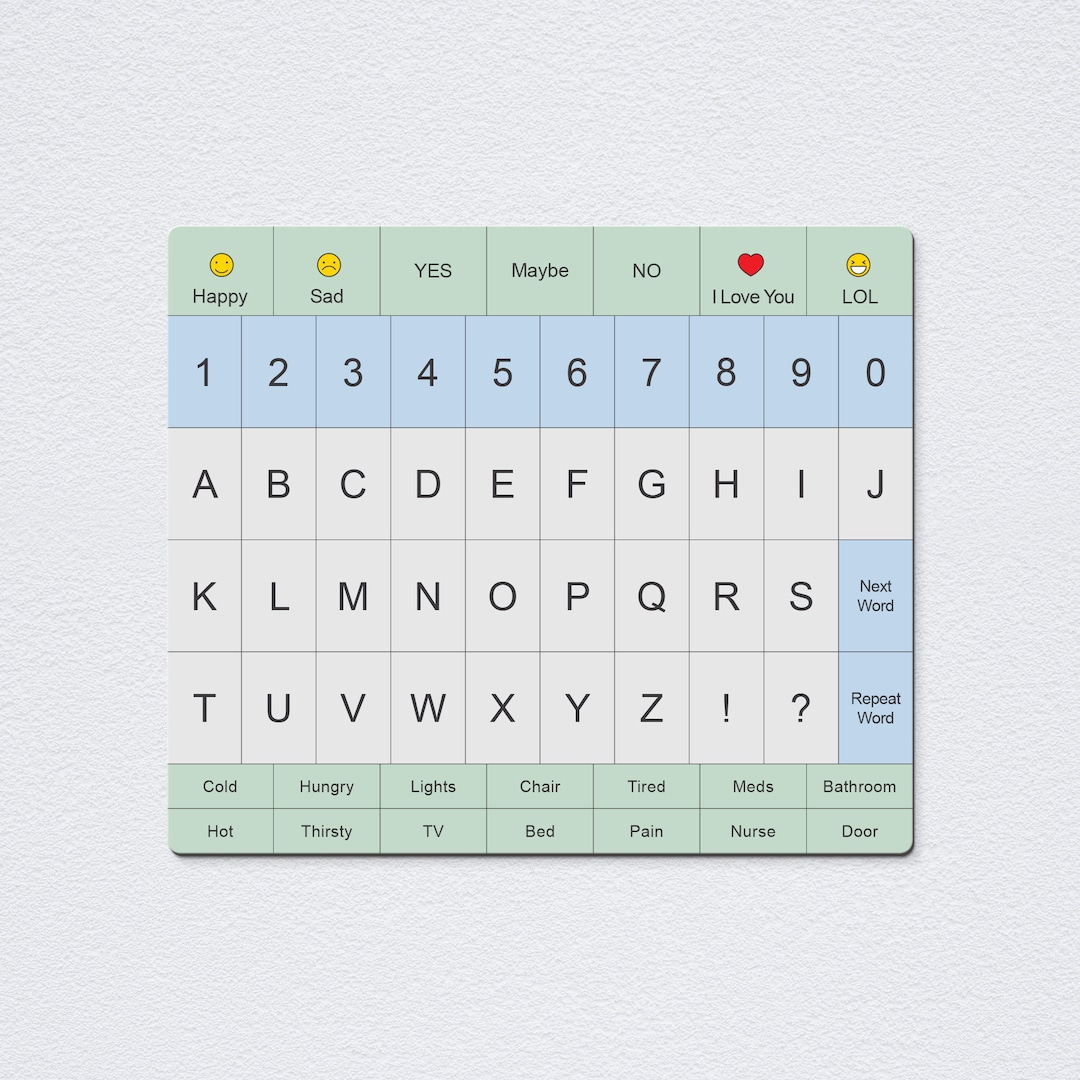 Adult Communication Board - Non-slip, Portable Letter Chart for Non ...