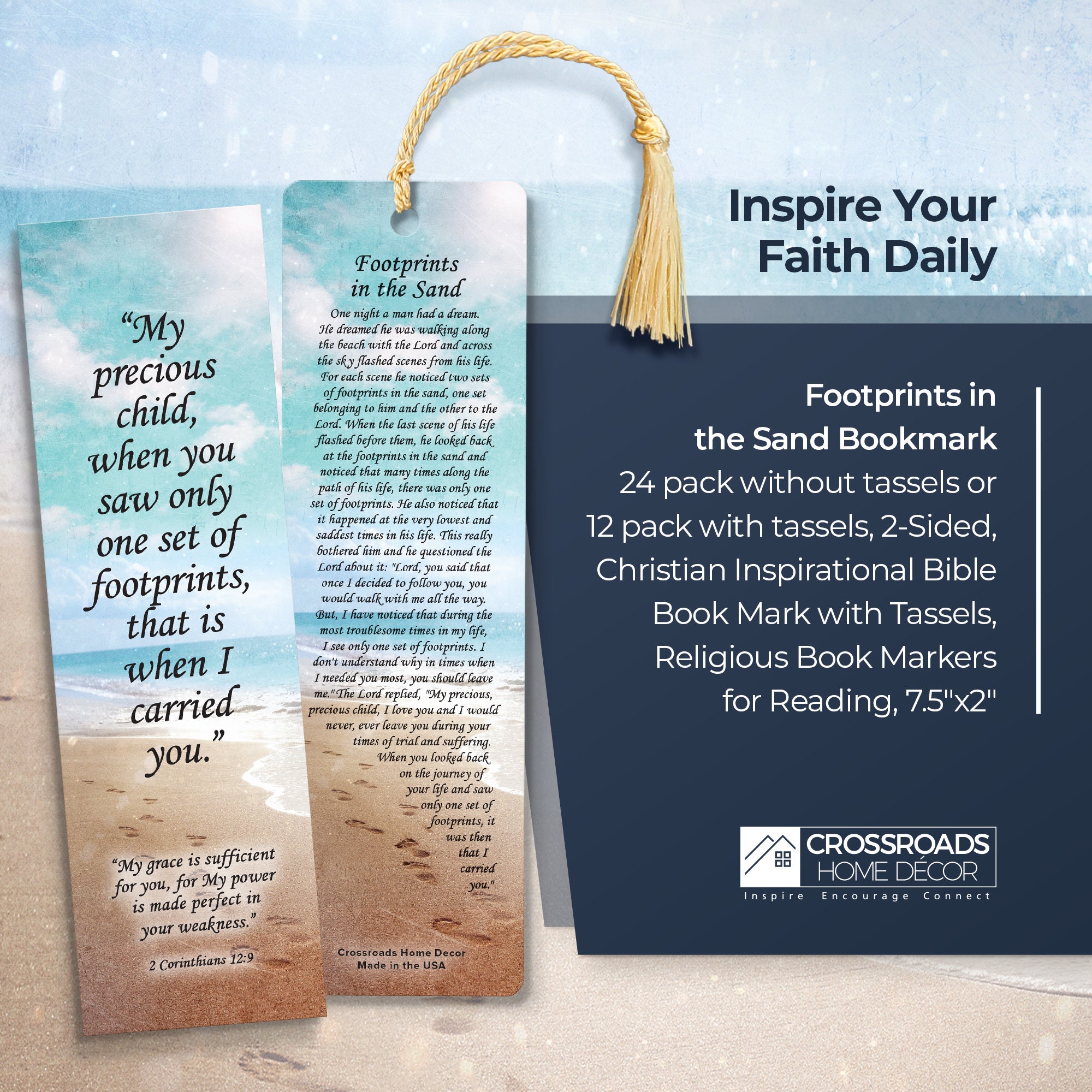 Footprints in the Sand Bookmark, Christian Inspirational Bible Book ...