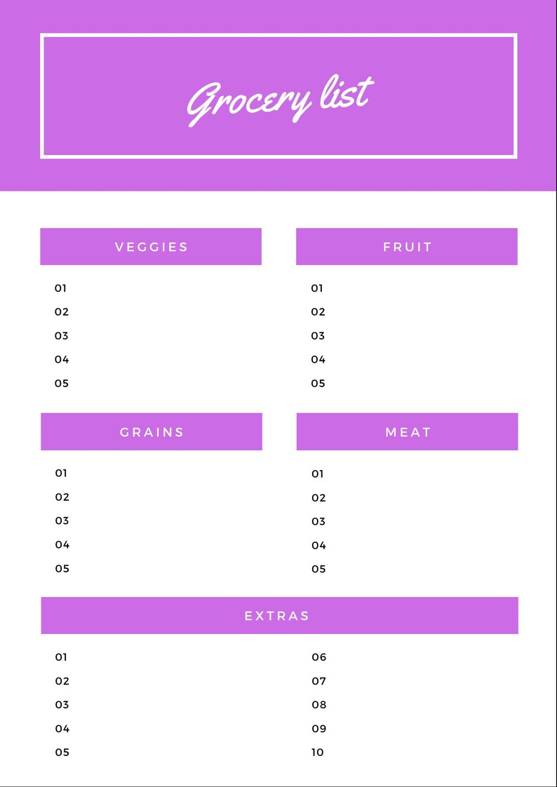 Weekly Grocery List Template to Stay on Track - Etsy