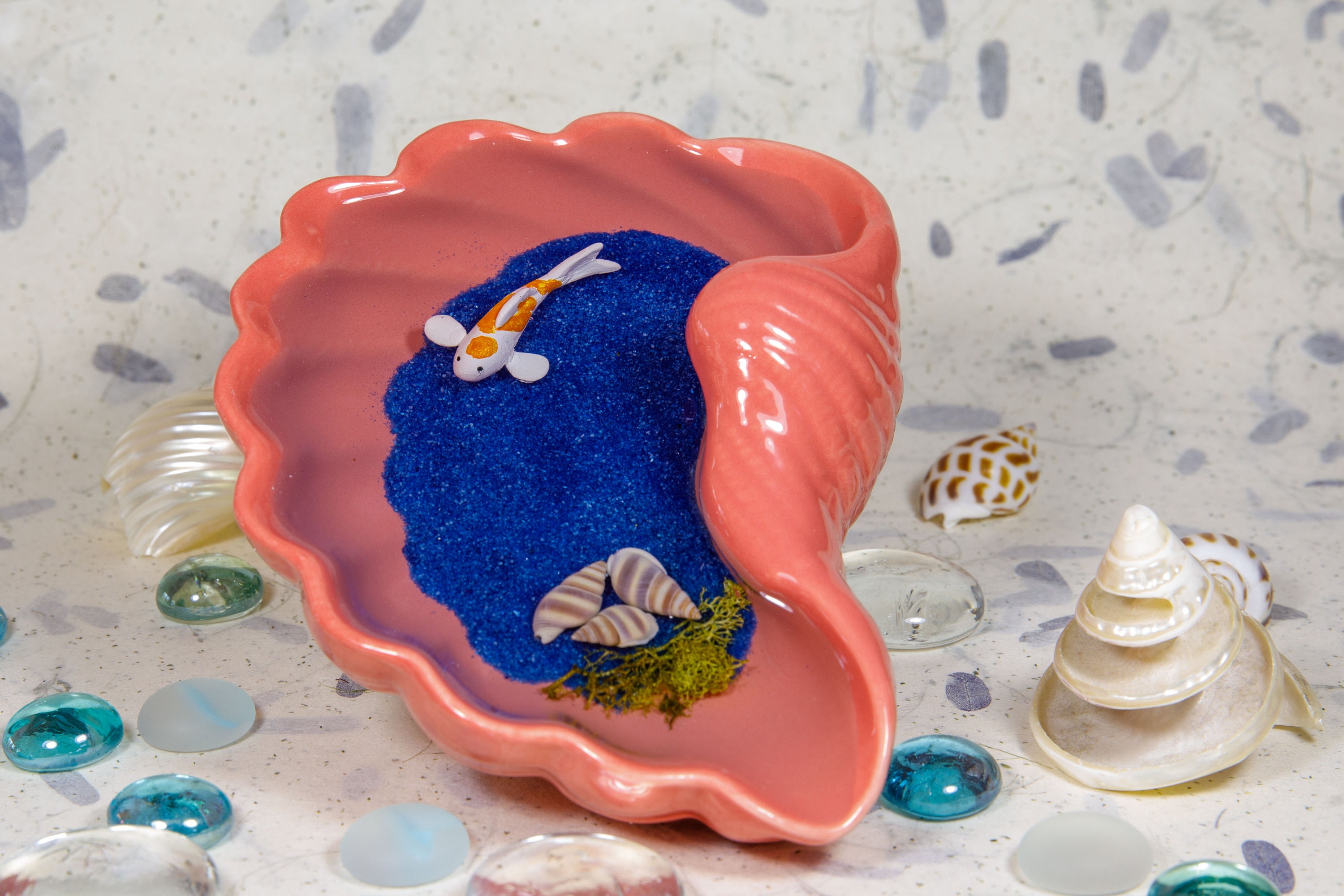 Koi Pond With Koi and Shells in a Pretty Orange Dish - Etsy Denmark