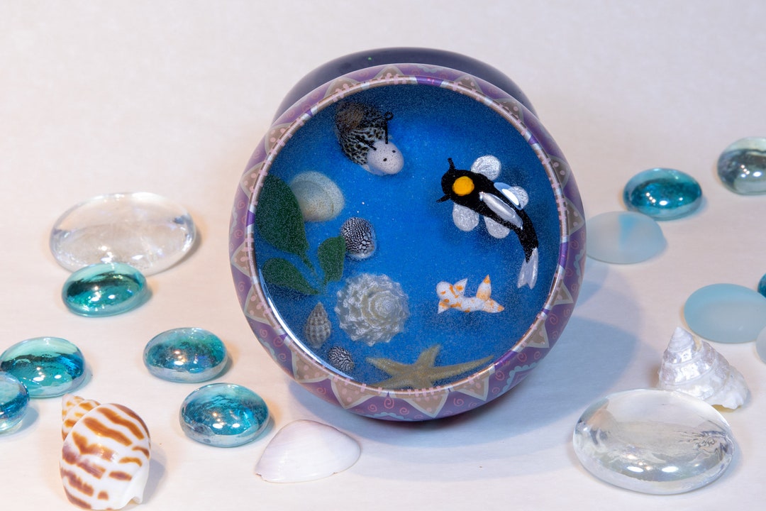 Koi Pond With Fish Snails, Sand, Stones and Shells in a Decorative Tin ...