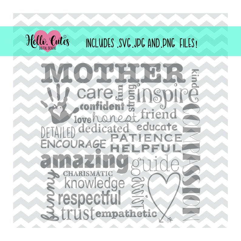 Mother Appreciation Word Collage svg jpg png cut file | Etsy