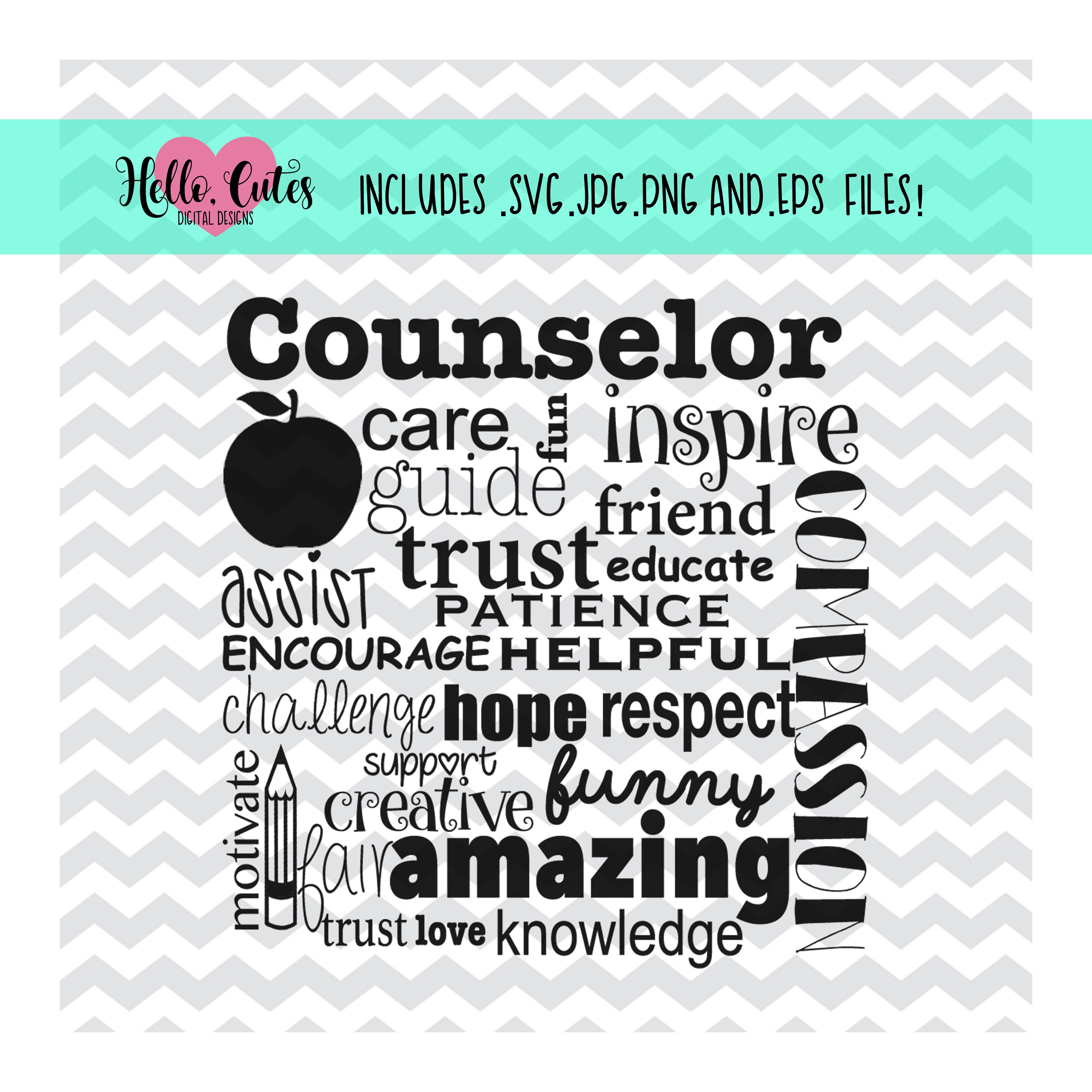 Cute Counselor Appreciation design png eps svg & jpg files | Etsy
