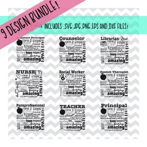 BUNDLE School Staff Appreciation Day/week: 9 Designs! Cut Files for ...