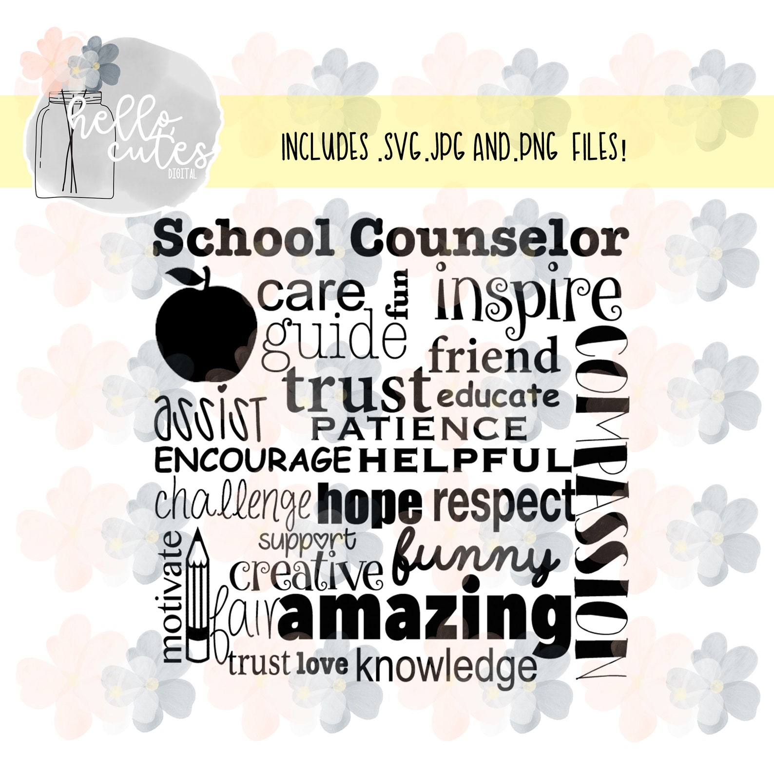 Cute School Counselor Appreciation Design Png Eps Svg & Jpg - Etsy