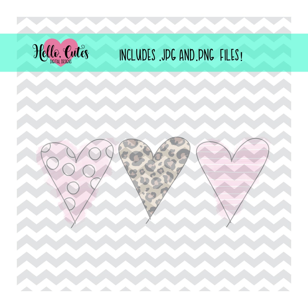 Three Designer Hearts | Printable, Jpg, Png, Instant Download, Digital ...