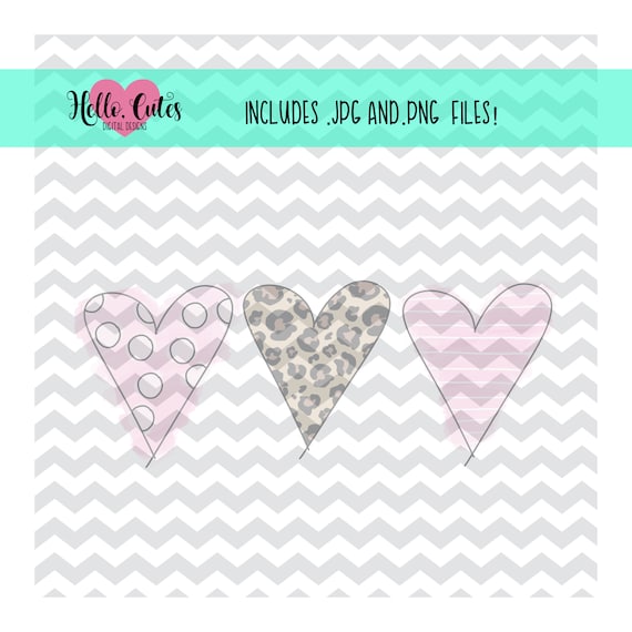 Three Designer Hearts printable jpg png instant download | Etsy