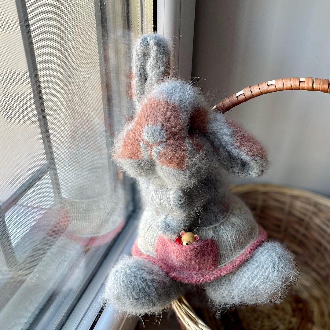 Knitted Holland Lop Bunny Toy, Gray and Rouse Alpaca Wool - Etsy