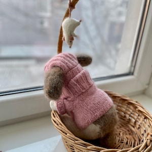 Knitted Holland Lop Bunny in Clothes With a Mouse Knitted Realistic ...
