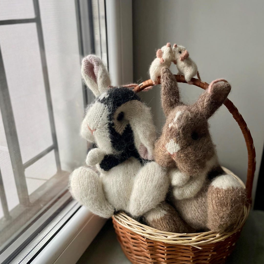 Knitted Bunny & Mouse Set, Realistic Alpaca Plush Animals - Etsy