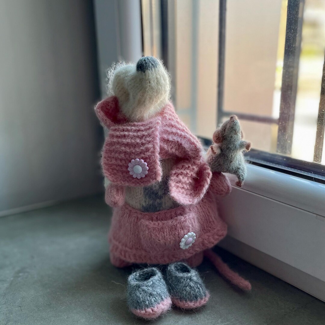 Knitted Mouse Mom and Baby Toy Set, Alpaca Wool Plush - Etsy