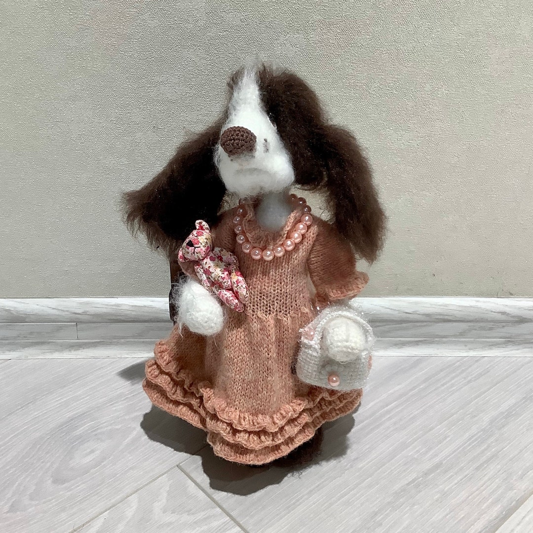 Crocheted Dog Girl English Springer Spaniel Knitted Dog Art - Etsy