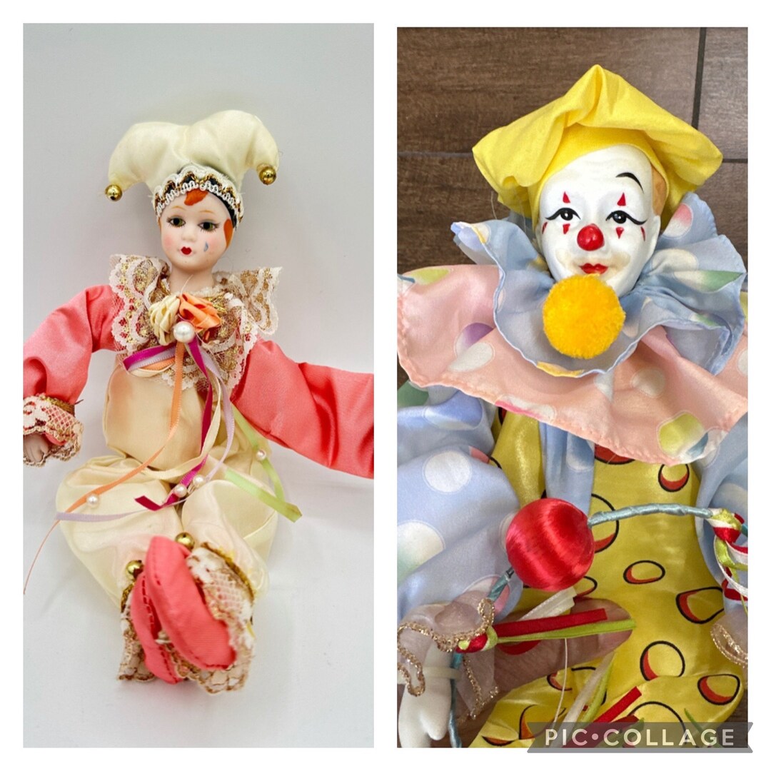 Vintage Harlequín Clown Porcelain Face Doll, Acrobat Harlequin Clown ...