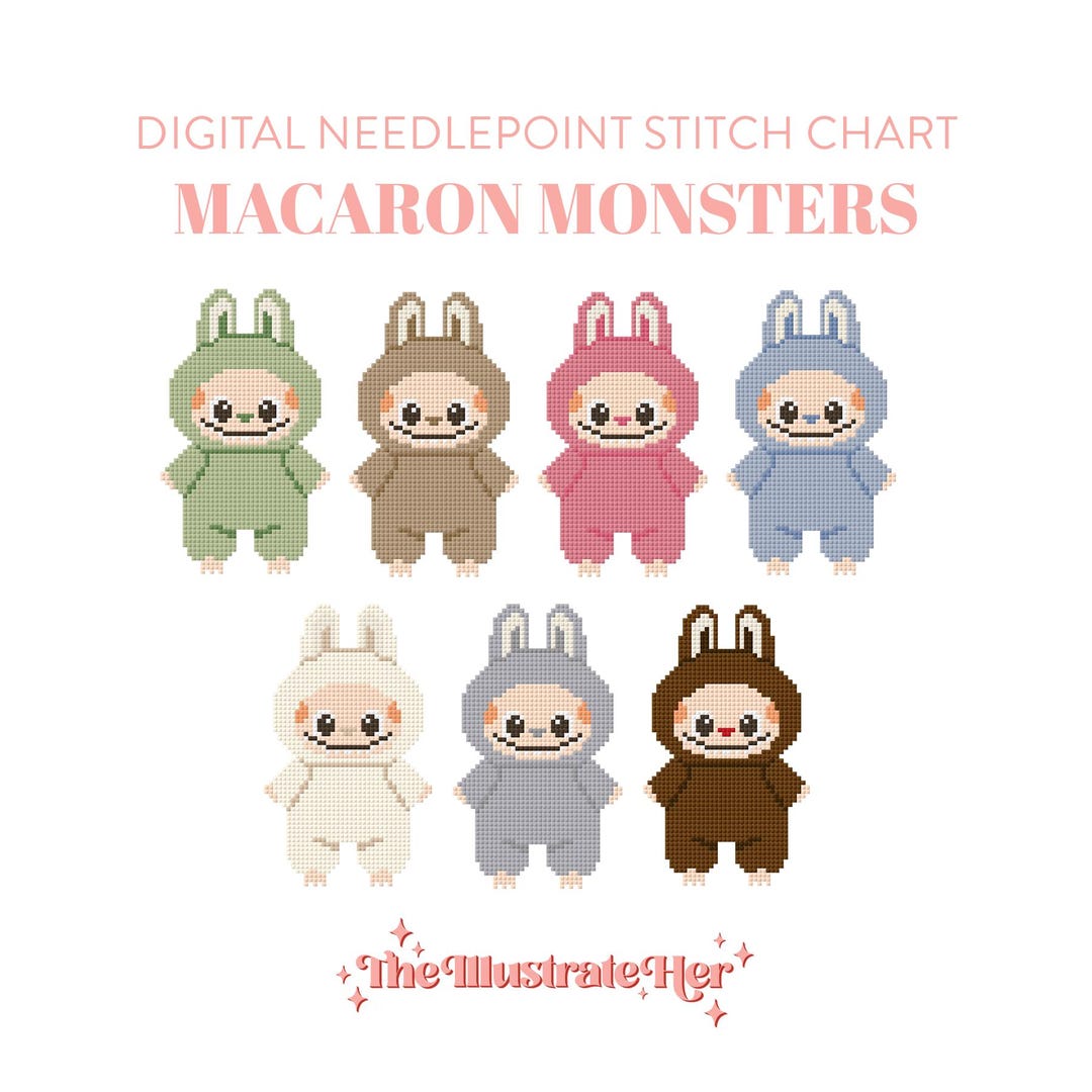 Labubu Exciting Macaron Monster - Digital Needlepoint Stitch Chart ...