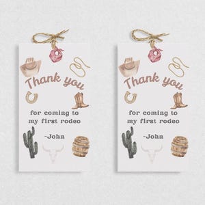 Editable First Rodeo Birthday Favor Gift Tags Template Canva | Cowboy ...