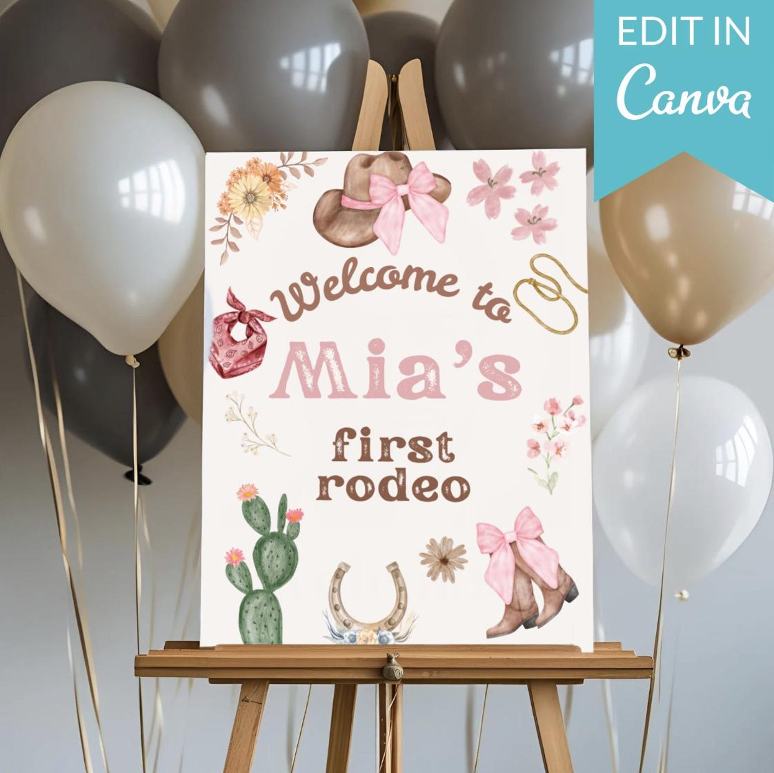 First Rodeo Birthday Welcome Sign | Cowgirl Theme (editable Canva ...