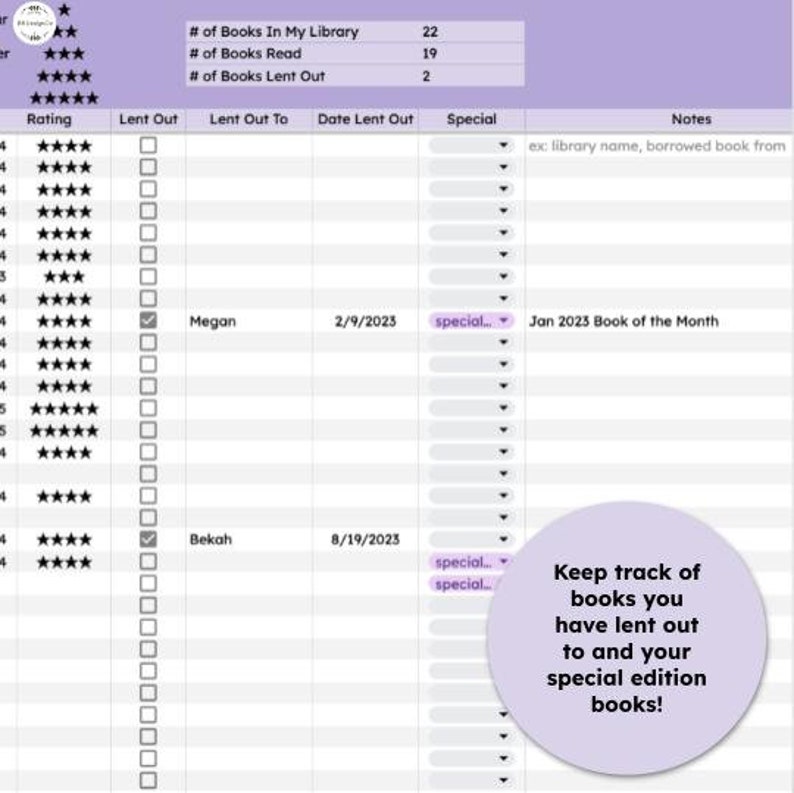Home Library Tracker | Purple Book Log Google Sheet (digital Download ...