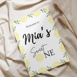 Editable Sweet One Lemon First Birthday Welcome Sign Template Canva ...