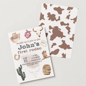 First Rodeo Birthday Invitation | Western Cowboy Theme (editable Canva ...