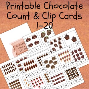 Printable Count and Clip Cards 1 - 20, Chocolate Theme, Instant ...