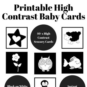 Printable High Contrast Sensory Cards, Baby Stimulation, 40 Cards ...