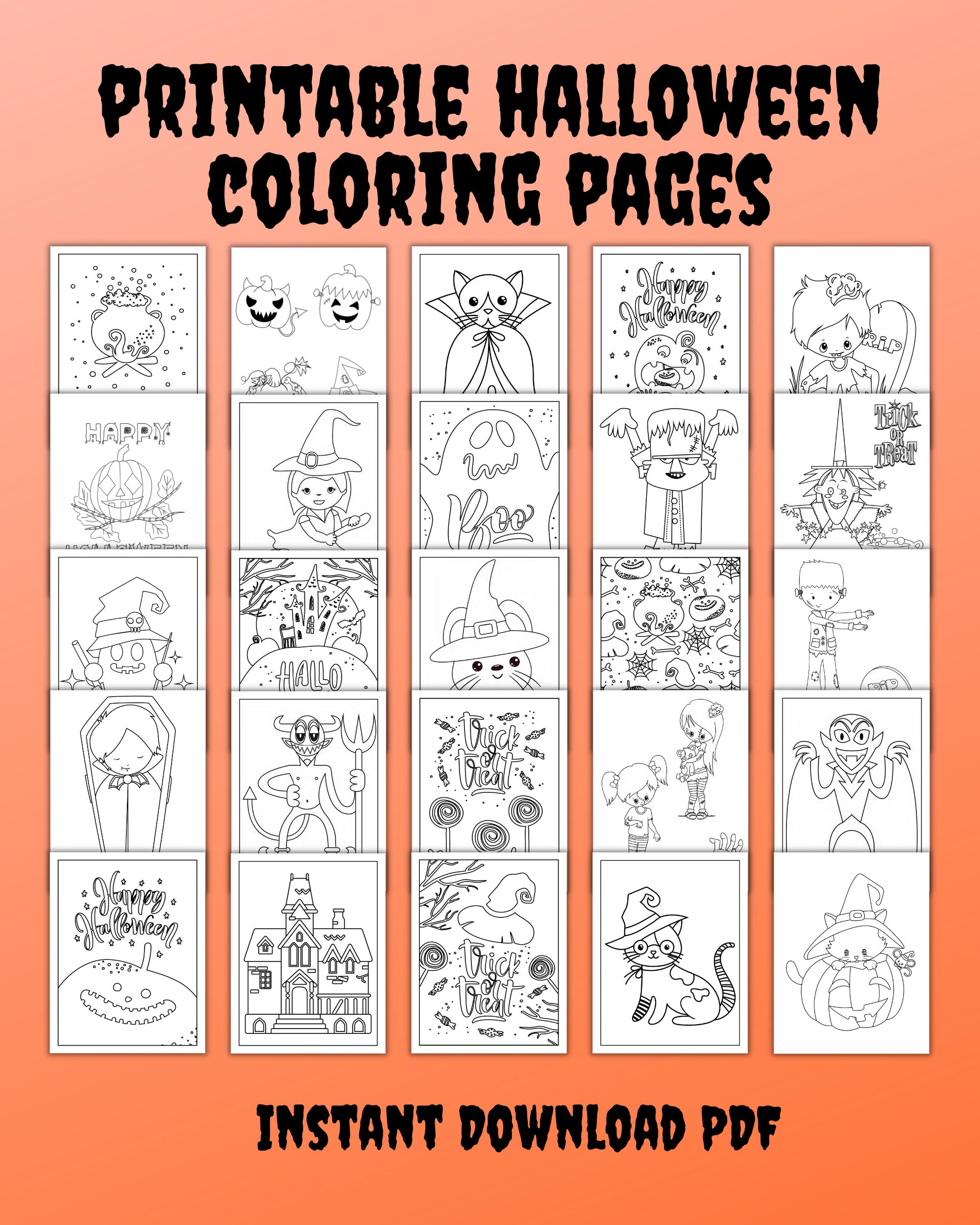 Printable Halloween Coloring Pages, 50 Pictures to Color, Instant ...