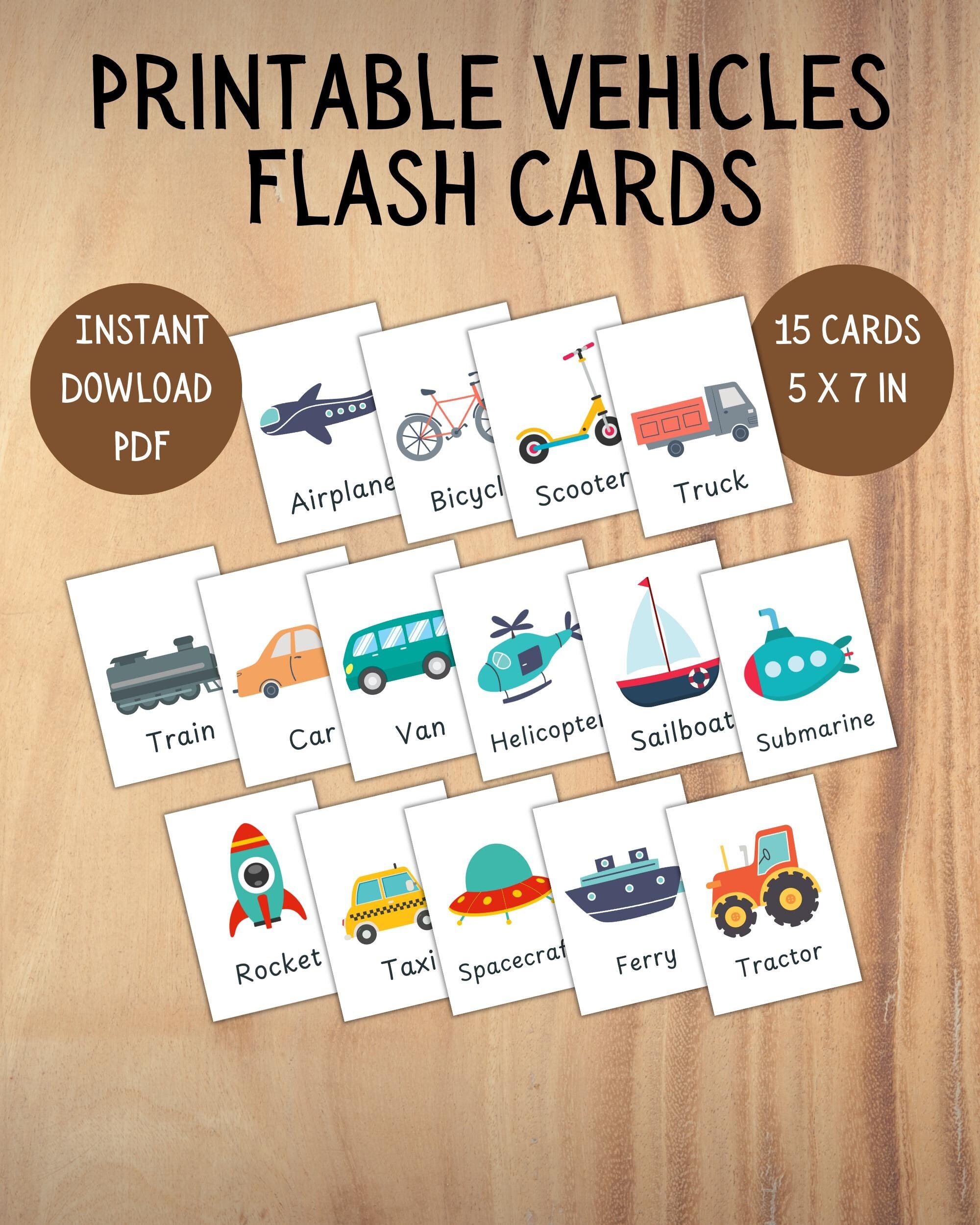 Printable Vehicles Flash Cards, Educational Instant Download PDF - Etsy