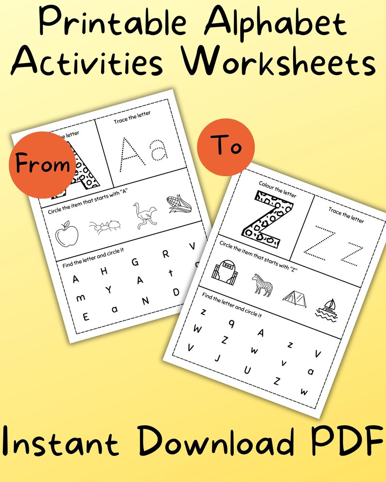 Printable Alphabet Activity Worksheets, Educational Letter Recognition ...