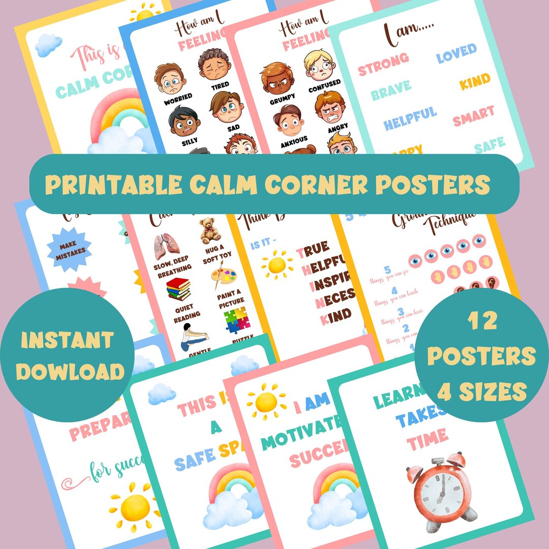 Calm Corner Printable Posters, Set of 12 Colorful Rainbow Prints ...