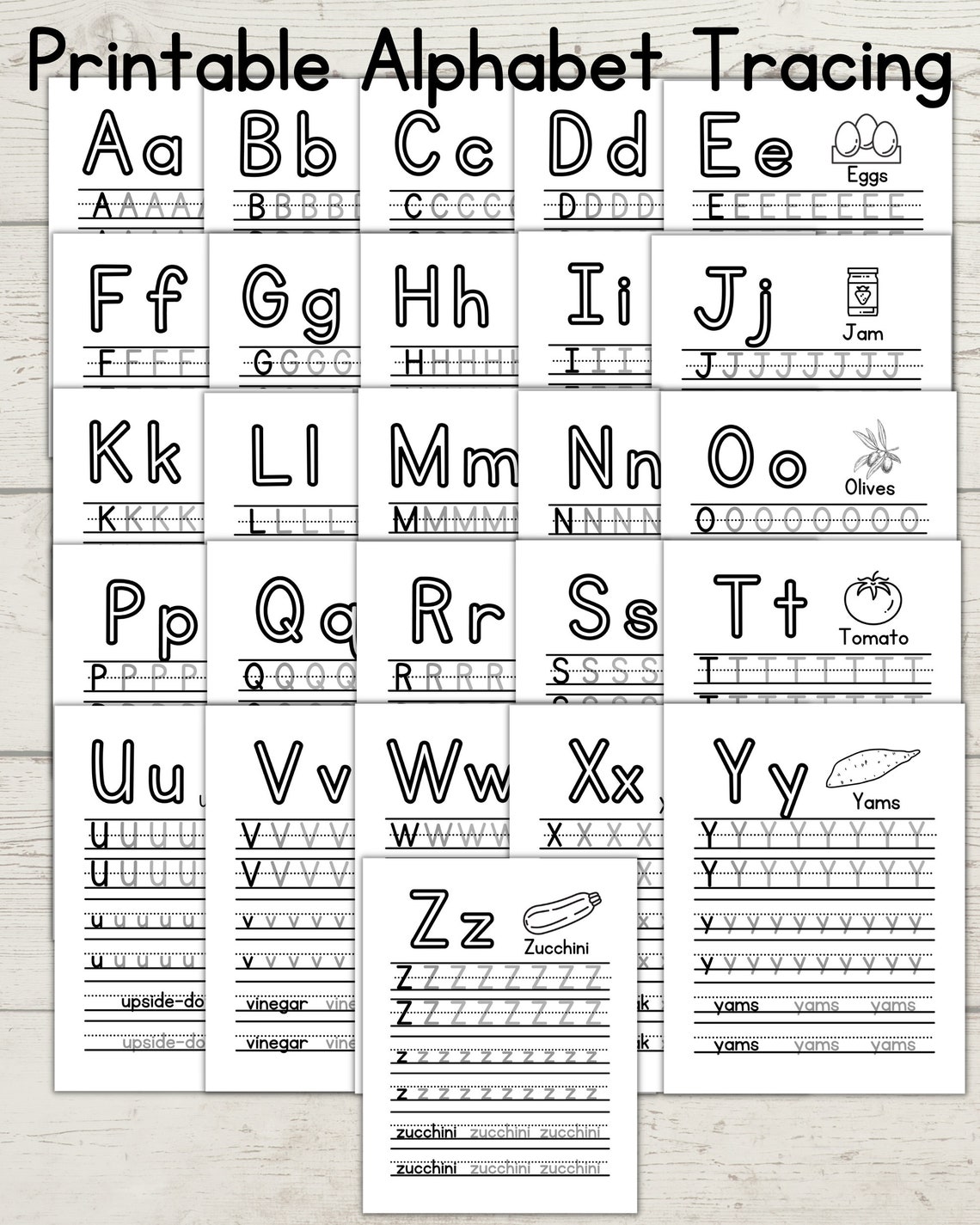 Printable Alphabet Tracing Worksheets, Food Theme ABC, Instant Download ...
