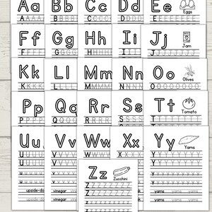Printable Alphabet Tracing Worksheets, Food Theme ABC, Instant Download ...