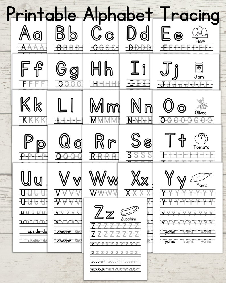 Printable Alphabet Tracing Worksheets, Food Theme ABC, Instant Download ...