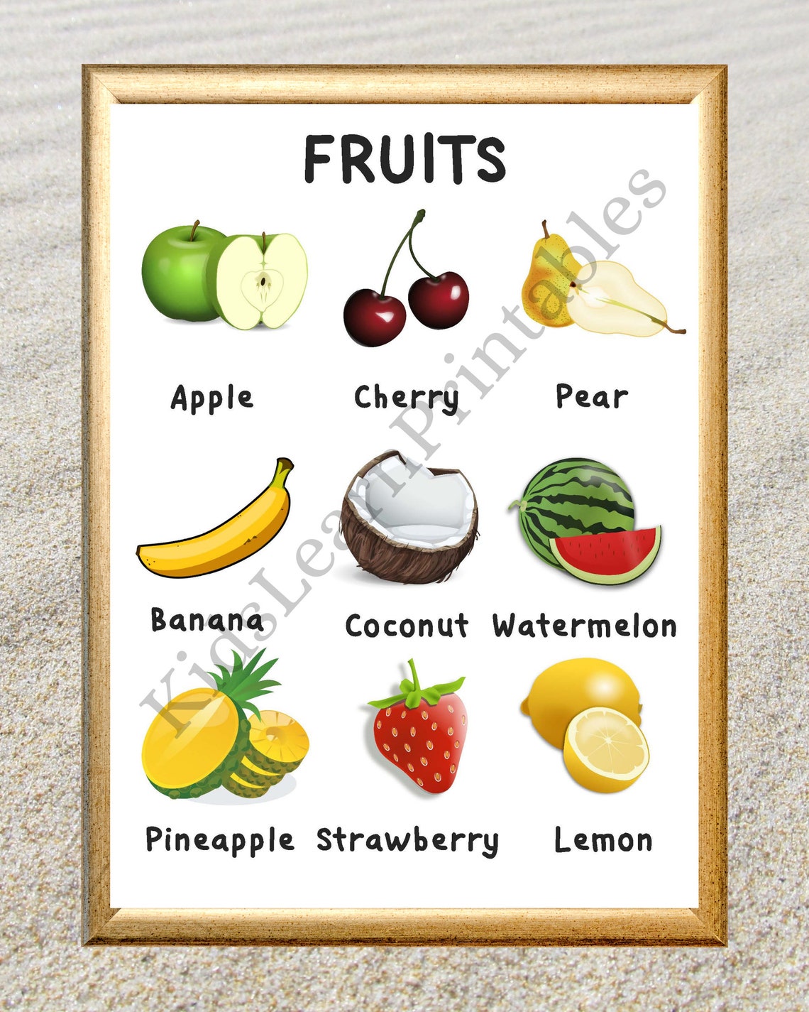 Printable Fruit Words Chart, Educational Home Learning, 8.5 X 11 Inch ...
