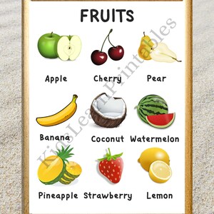 Printable Fruit Words Chart, Educational Home Learning, 8.5 X 11 Inch ...