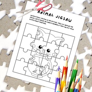 Printable Animals Colouring Jigsaw Puzzles, 10 Pages, Instant Download ...