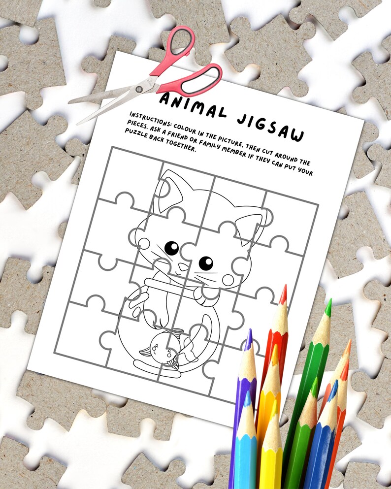 Printable Animals Colouring Jigsaw Puzzles, 10 Pages, Instant Download ...