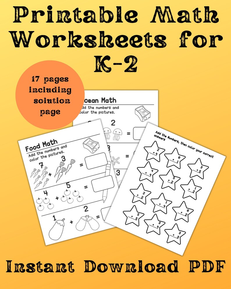 Printable Maths Worksheets K-2, Instant Download PDF - Etsy