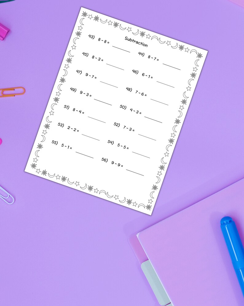 Printable Maths Subtraction Worksheets, 20 Sheets With Answers, Instant ...