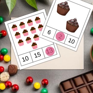 Printable Count and Clip Cards 1 - 20, Chocolate Theme, Instant ...