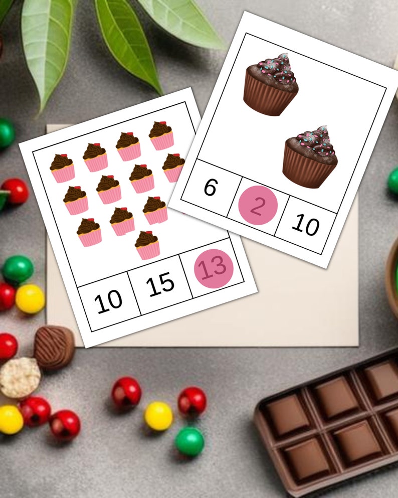 Printable Count and Clip Cards 1 - 20, Chocolate Theme, Instant ...