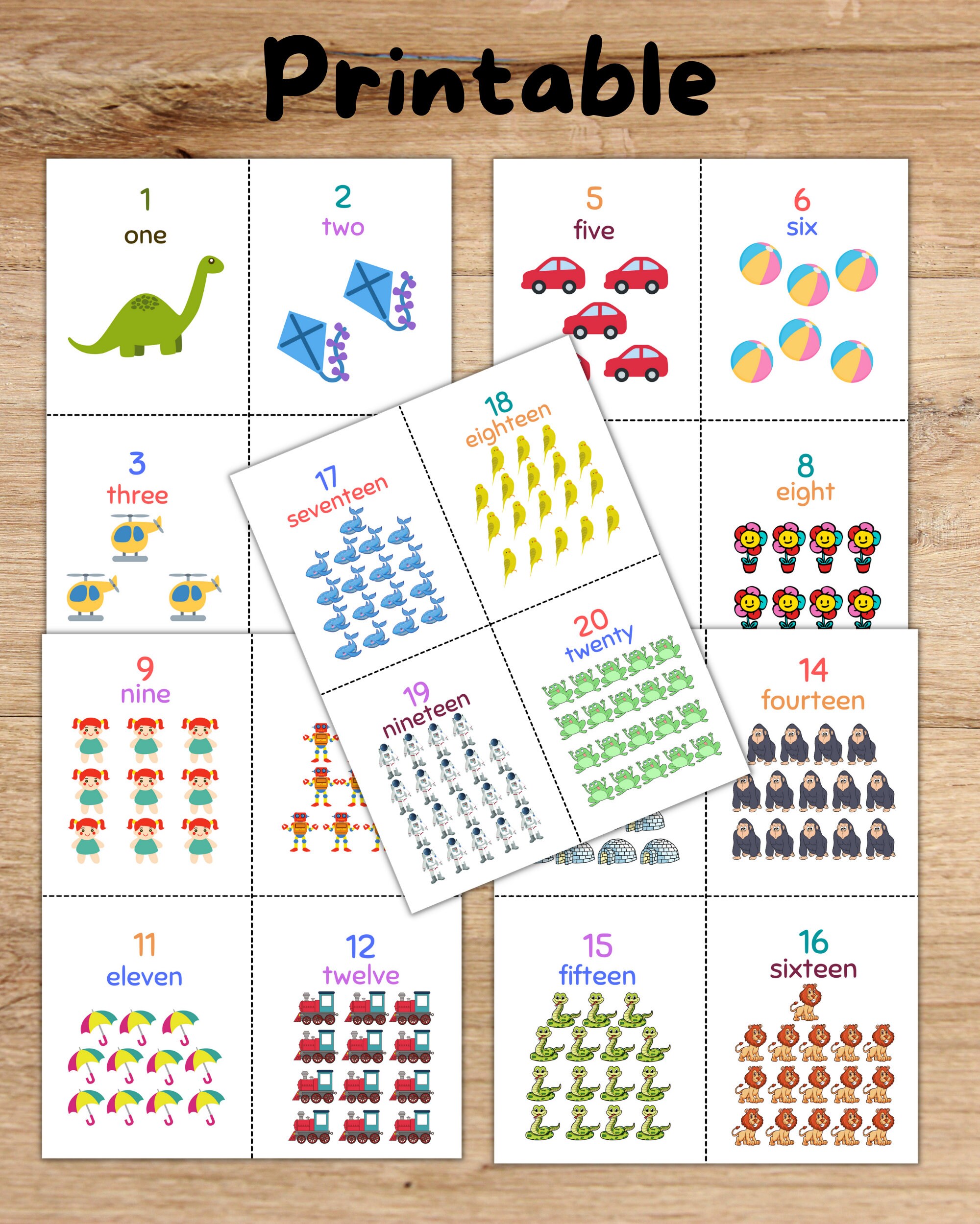 Printable Numbers 1 - 20 Flash Cards, Educational Instant Download PDF ...