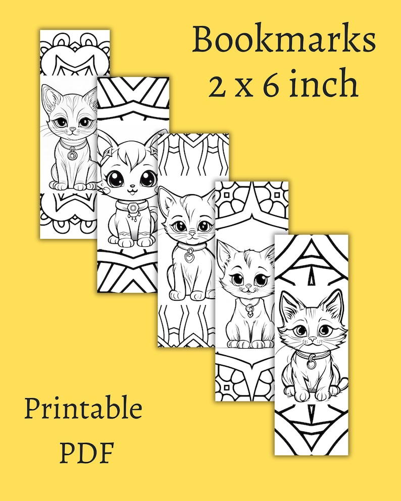 Printable Kids Coloring Cat Theme Bookmarks, Instant Download PDF - Etsy