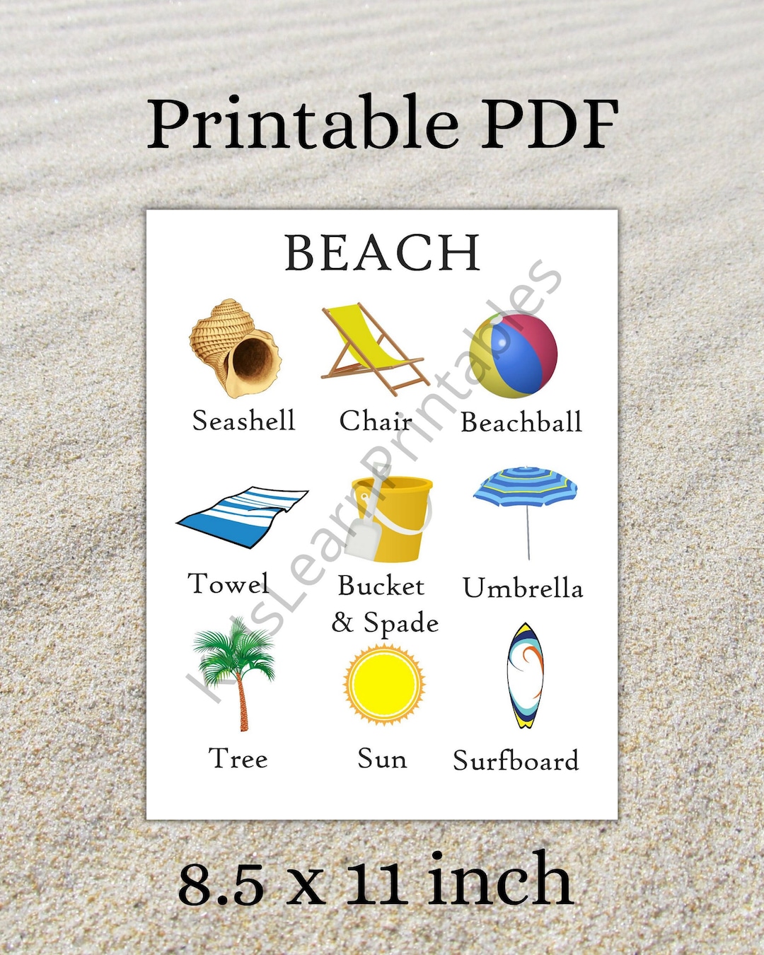 Printable Beach Words Chart, Educational Home Learning, 8.5 X 11 Inch ...