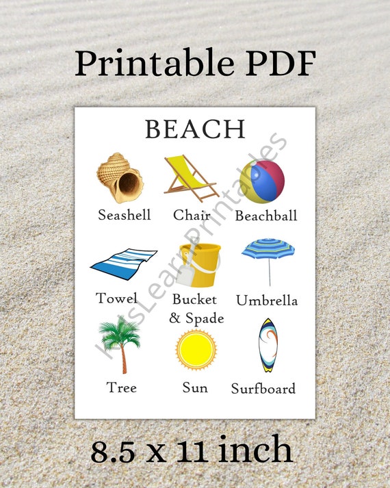 Printable Beach Words Chart Educational Home Learning 8.5 X - Etsy