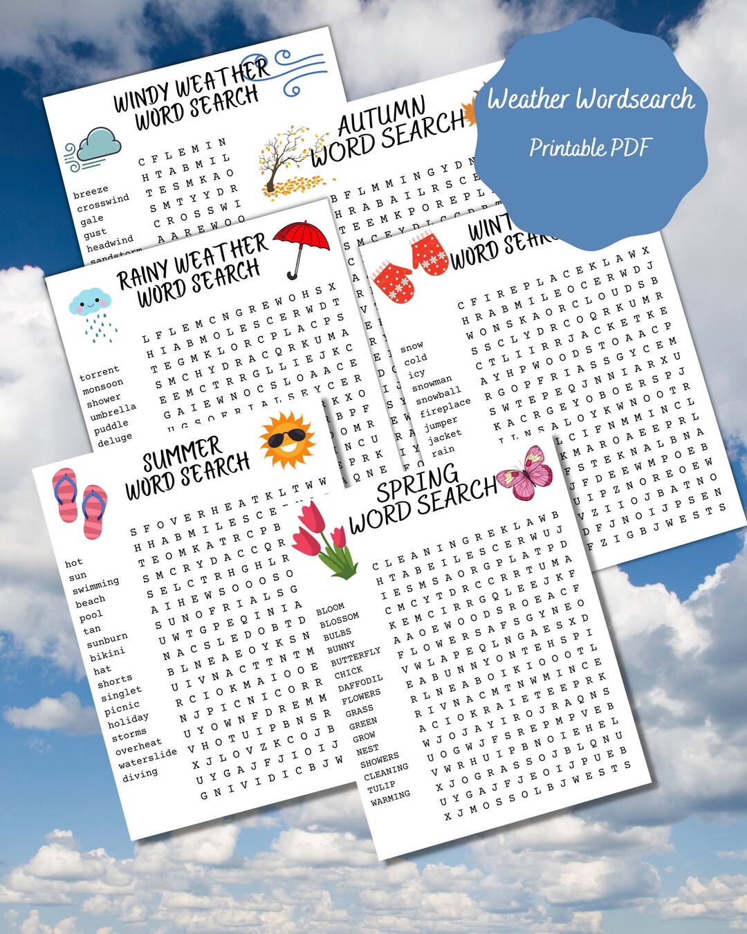 Printable Weather Word Search, Instant Download PDF, Puzzles for Kids ...