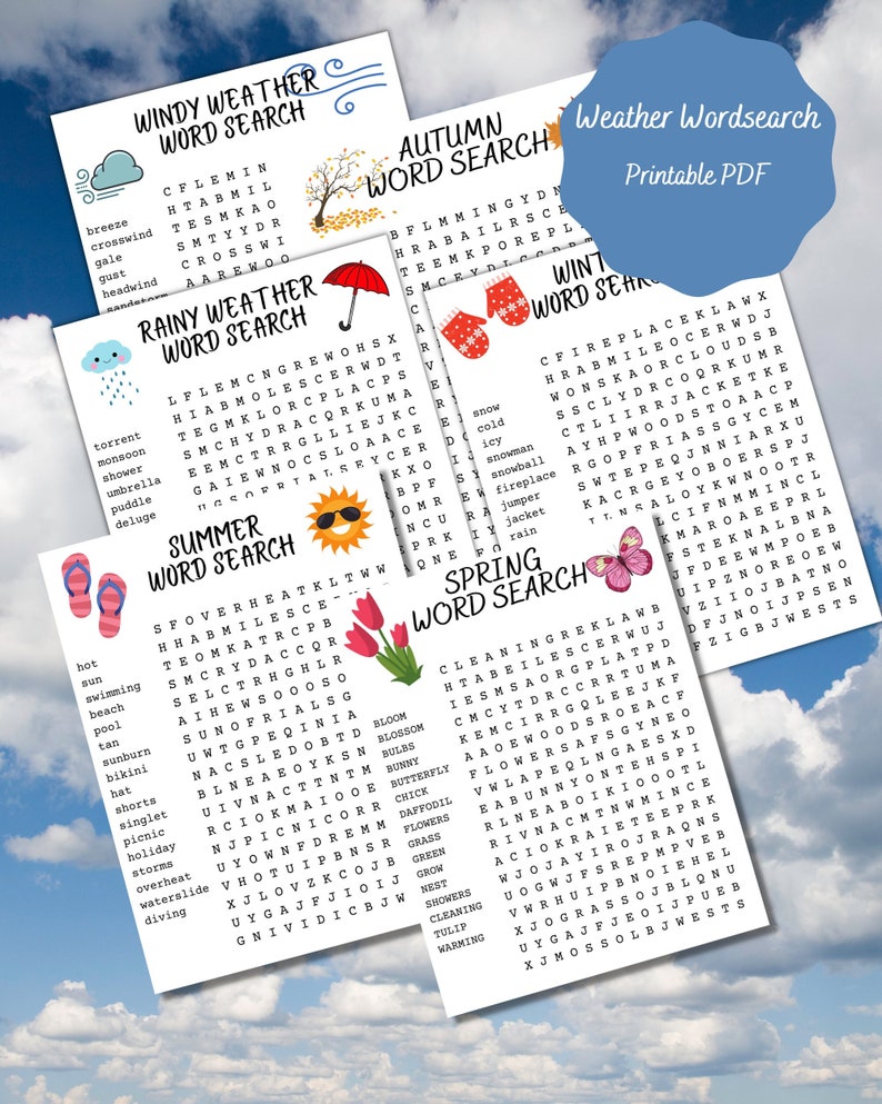 Printable Weather Word Search, Instant Download PDF, Puzzles for Kids ...