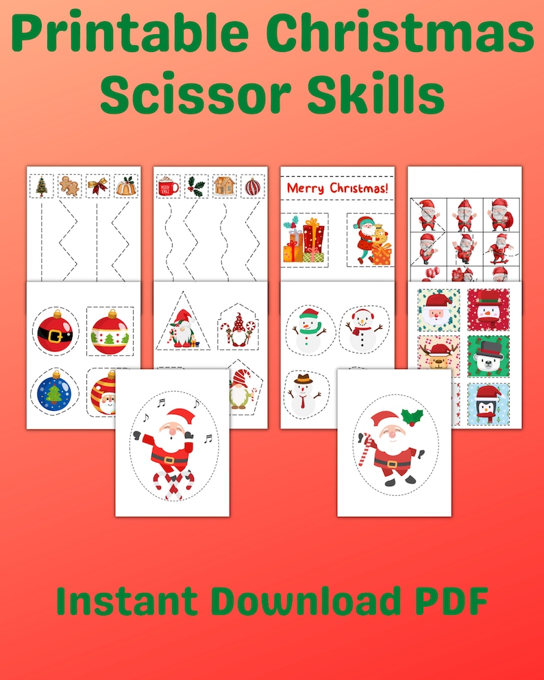 Printable Christmas Scissor Skills Worksheets, Fine Motor Skills ...