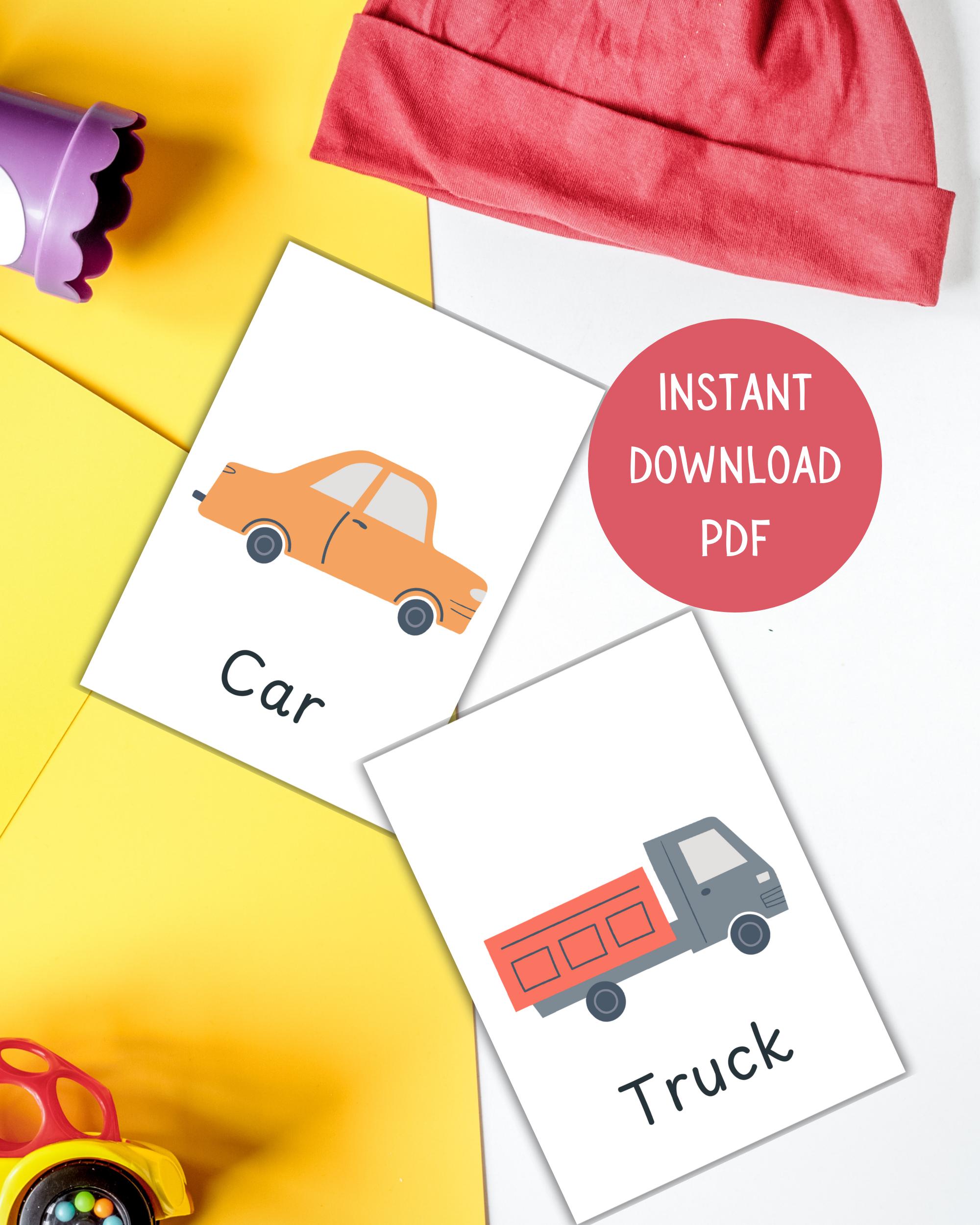 Printable Vehicles Flash Cards, Educational Instant Download PDF - Etsy