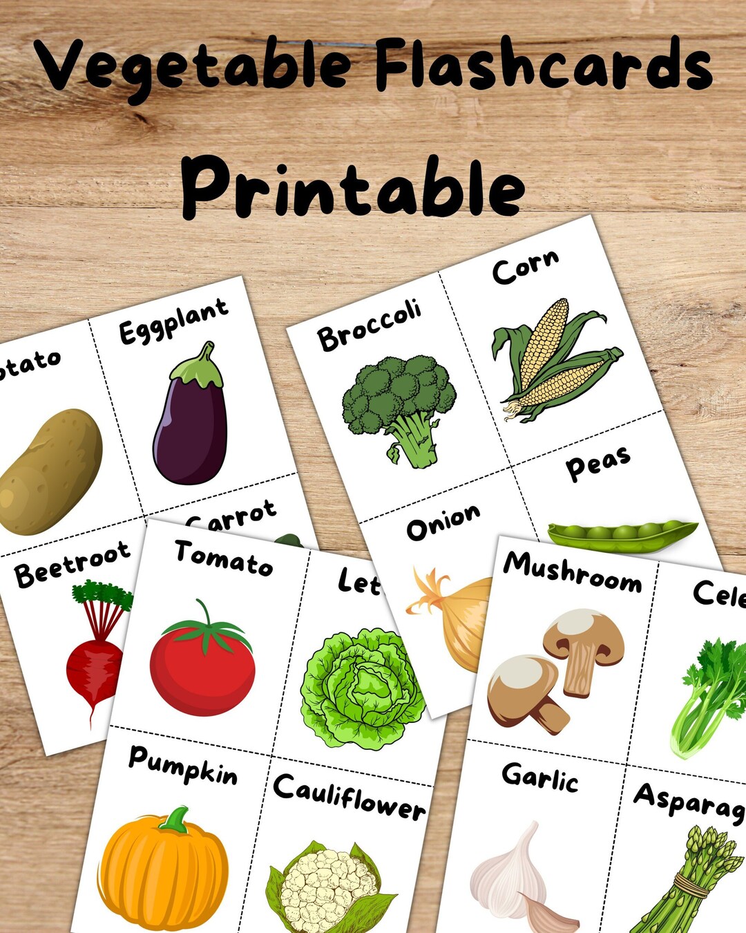 Printable Vegetable Flash Cards, Educational Instant Download PDF, 8.5 ...