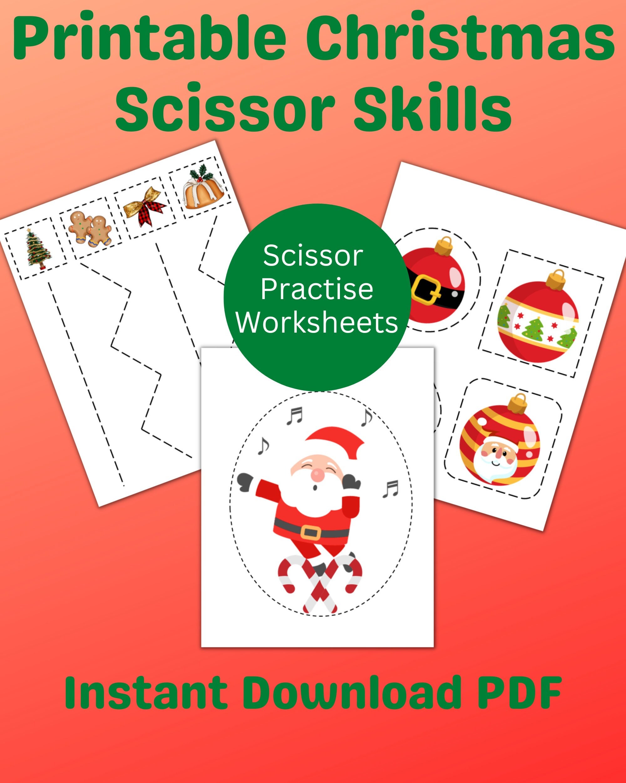 Printable Christmas Scissor Skills Worksheets, Fine Motor Skills ...